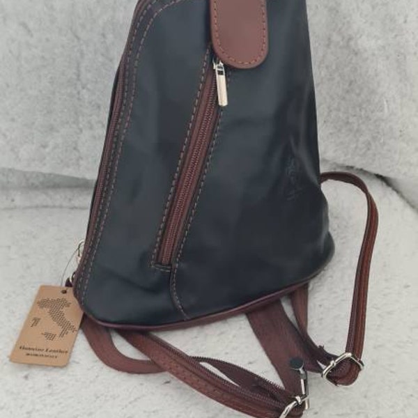 Mini Navy Blue & Brown Backpack | Cute Chic Small Backpack | Travel Bag ...