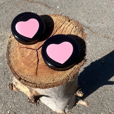 Up to 2 Aphrodite Inner Love Baby Pink Black Heart Ear Plugs Gauges ...