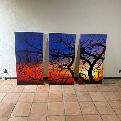 3 Panel Split Tree Fig at Sunset Canvas Print Triptych. Great for Home ...