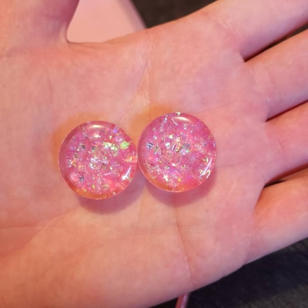 Up to 2" Cotton Candy Pink Pastel Glitter Extra Big Ear Plugs Gauges 2g ...