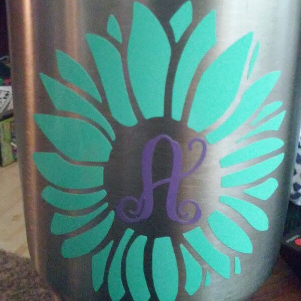 Flower Monogram Decal | Monogram Sunflower Decal | Monogram Flower ...