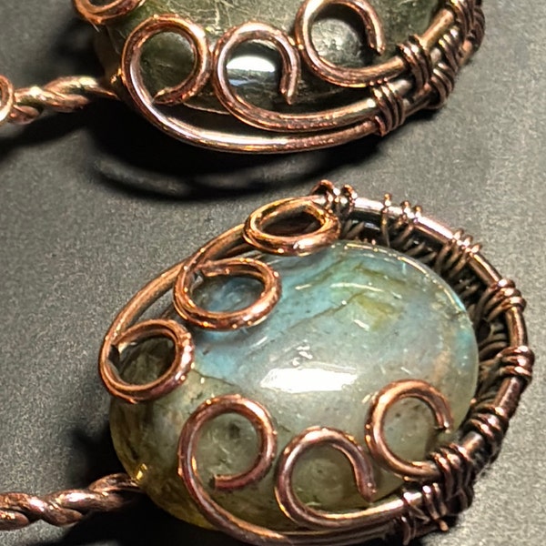 Labradorite Copper Gemstone Earrings Copper Wire Wrapped Earrings ...