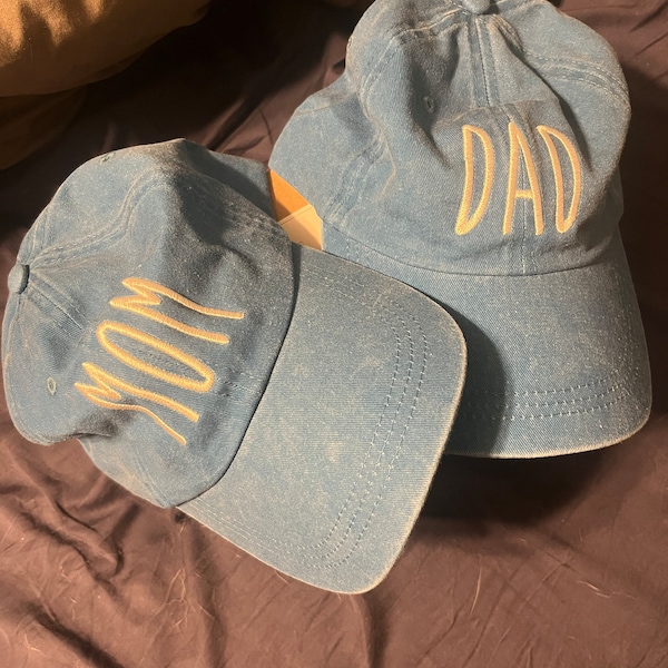 Mom & Dad EMBROIDERED Dad Hat, Pigment Dyed Unstructured Baseball Cap ...