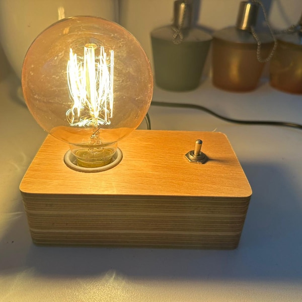 Wood Desk Lamp With Edison Bulb | Handcrafted Wooden Lamp - Etsy
