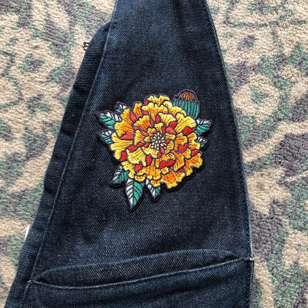 Marigold Embroidered Patch - Flower Iron on Patch - 3x3 - Floral ...