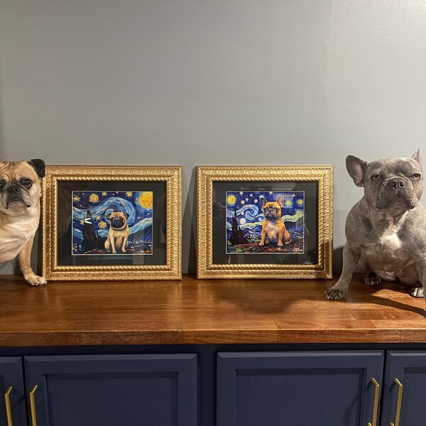 Vincent Van Gogh Starry Night Tabby Cat Framed Wall Art, Optional ...