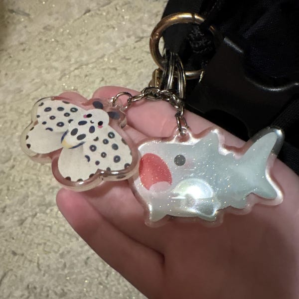 Basking Shark Acrylic Glitter Keychain | Kawaii Chibi Marine Animal ...