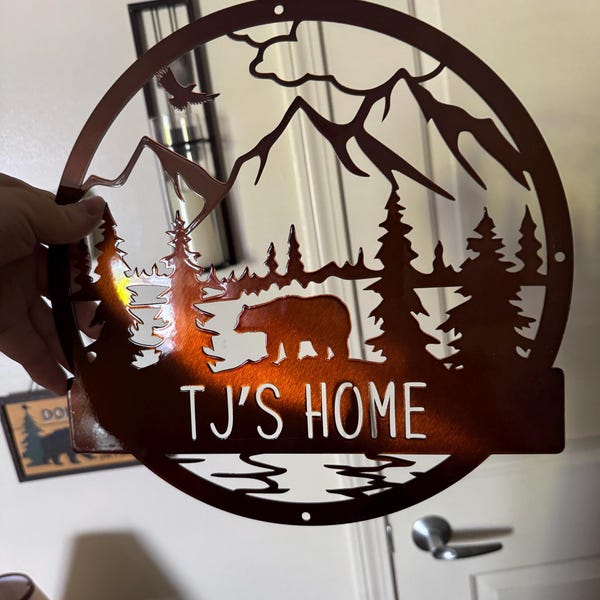 Wilderness Bear Cabin Sign, Mountain Decor Personalized Metal Bear Sign ...