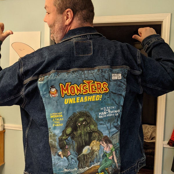Custom Hand Painted Men’s Jean Jacket, Vintage Comic Book, Custom Jean ...