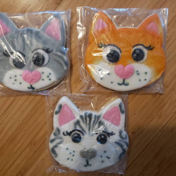 Cat Face Decorated Sugar Cookies - Etsy
