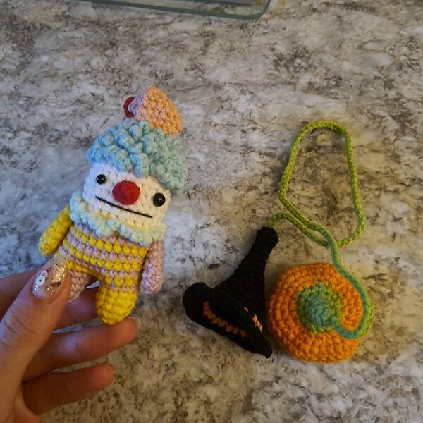Crochet Pumpkin & Wizard Hat Car Mirror Hanging Accessory, Witchy Rear ...