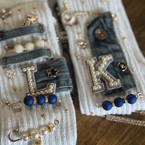 Denim Junk Charm Slouch Socks: Personalized Initial Socks - Etsy