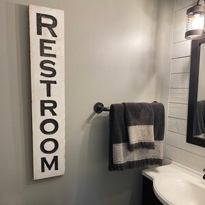 Restroom Sign Vertical Carved in a Solid Wood Board Rustic Distressed ...