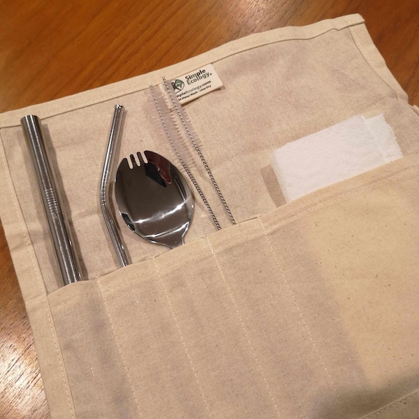 Organic Cotton Utensil Wrap (3 PACK) -- All-in-one Napkin and Utensil ...