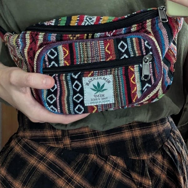 Multicolour Hemp Fanny Pack , Vegan Waist Bag, Hippie Fanny Pack, Boho ...