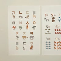 Set of Two Korean Alphabet Hangul and English Posters With Animals ...