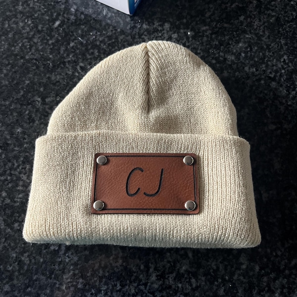 Personalized Baby Hat With Name, Custom Infant Beanie, Leather Patch ...