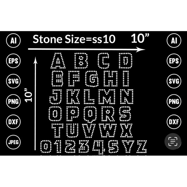 Rhinestone Alphabet Template Svg Rhinestone Font Template Png Dxf SS10 ...