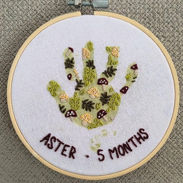 Mushroom Handprint Keepsake, Kids Embroidery PDF Pattern, Handprint ...