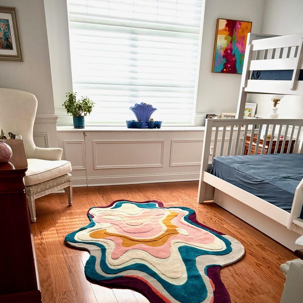 Soft Grey Irregular Shape Hand Tufted Abstract Wool Area Rug for Kids ...