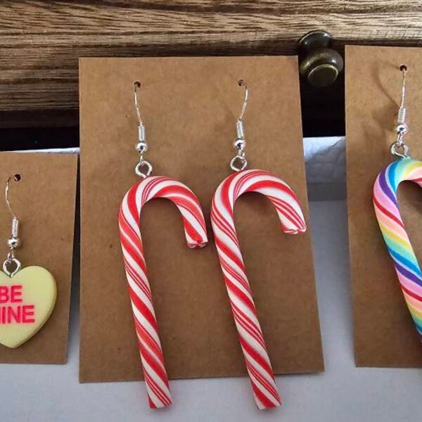 Candy Cane Dangle Earrings, Christmas Earrings, Hypoallergenic, Candy ...