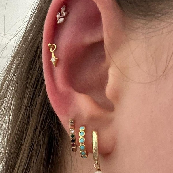 Titanium Vertical Dangle Hidden Helix Piercing, Threaded Flat Back Stud ...