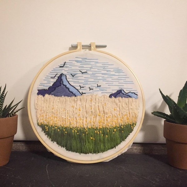 Beginner Scenery Embroidery Kit - Modern Flower Pattern Hand Embroidery ...