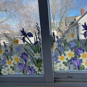 Botanical Springtime Flower Window Cling Decal. Crocuses, Ferns ...