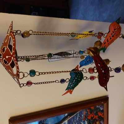 Carousel of Colorful Birds Wind Chime Wrought Iron, Hand Painted ...