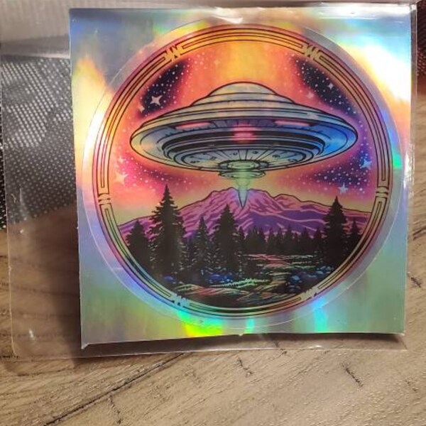 Holographic 80s Neon UFO Sticker - Etsy