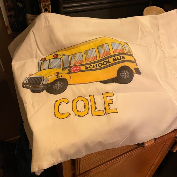 School Bus Personalized Pillowcase - Kids Bus Pillow - Custom ...