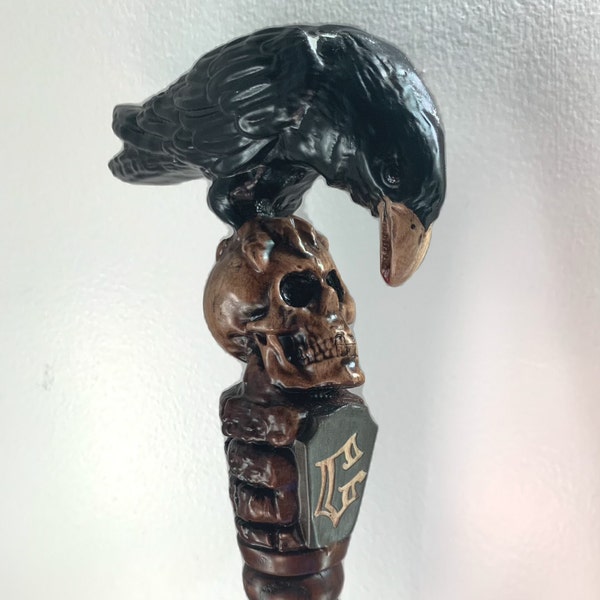 BLACK CROW & SKULL Cane Walking Stick Goth Style Wooden Walking Cane ...