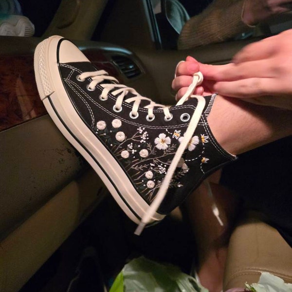 Custom Converse Chuck Taylor Blue Flower Embroidered Converse Shoes ...