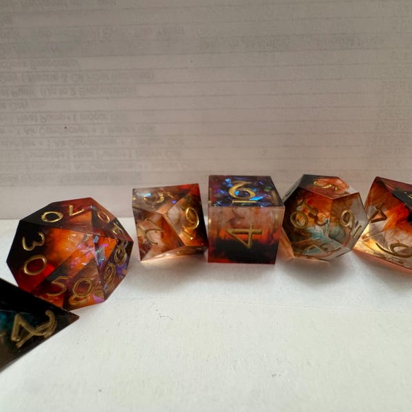 Full Set of 7 Dark Blue and Red Dice Cosmic Galaxy Magical Swirled Dice ...