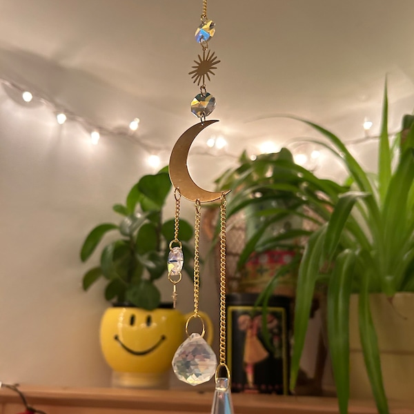 Crystal Moon Suncatchers Set of 6, Hanging Crystal Sun Catcher ...