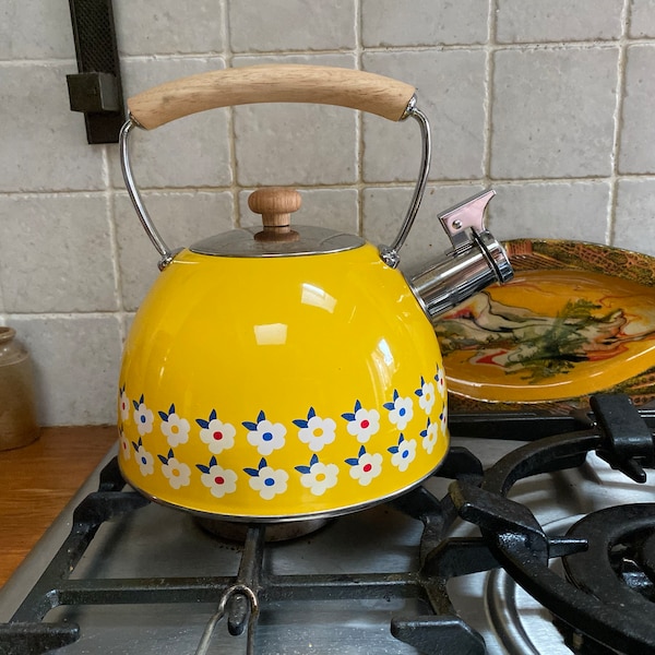 Honey Yellow Whistling Kettle: Floral Stainless Steel Tea Pot (2.5L) - Etsy