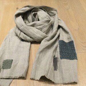 Heavy Linen Patched Scarf INSPIRATION. Linen Shawl Patchwork Boro Scarf ...