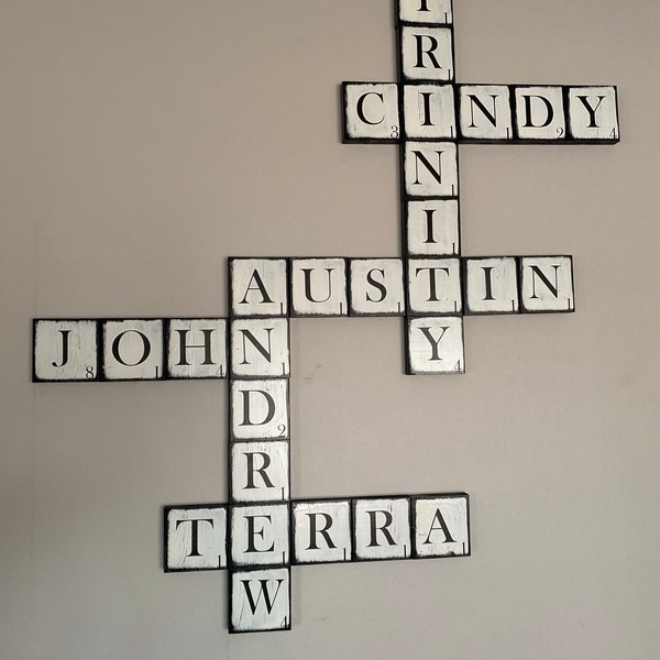 White Distressed Scrabble Wall Tiles, Farmhouse Scrabble Letters ...