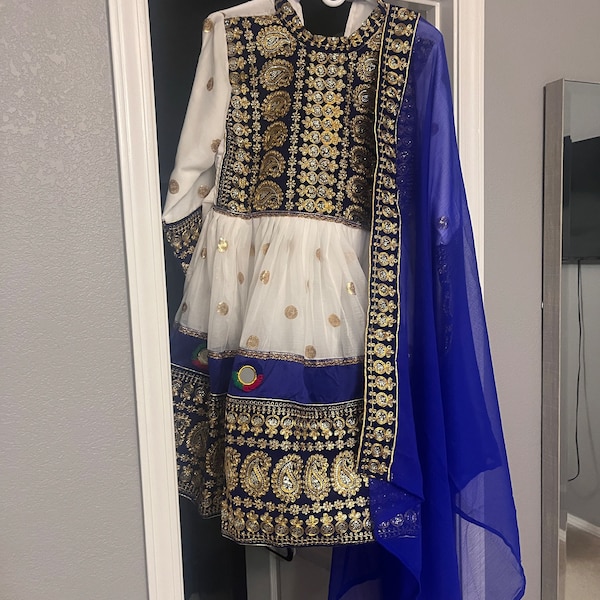 Afghani White and Blue Embroidery Beautiful Afghani Traditional Dress ...