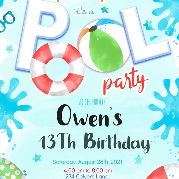 Pool Invitation, Pool Party Invite, Instant Download Pool Party ...