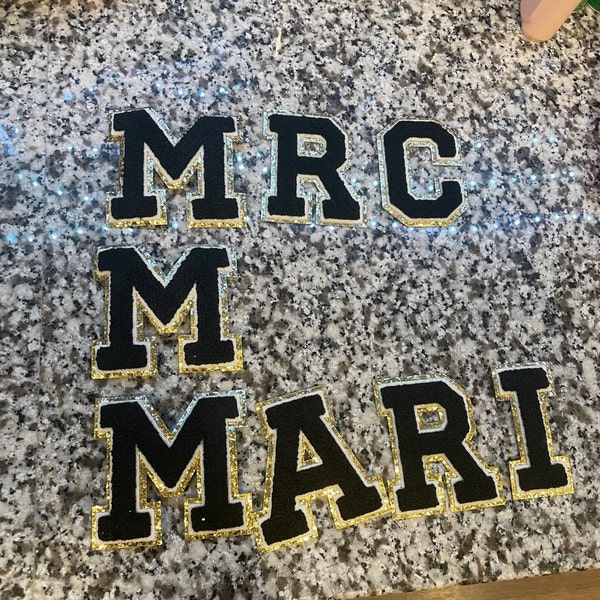 Black 3.12" Chenille Letters, Gold Glitter, Varsity Letter Iron on ...
