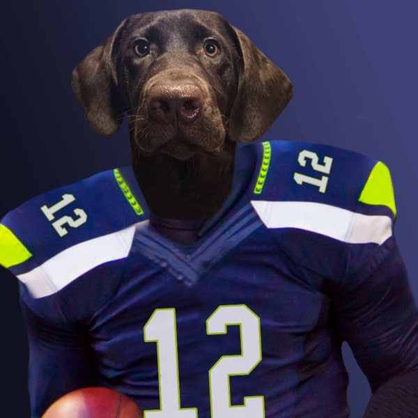 Custom American Football Pet Portrait: Seattle Jersey Art - Etsy