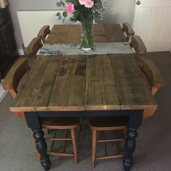 Reclaimed Farmhouse Dining Table - Rustic Kitchen Table - Painted ...