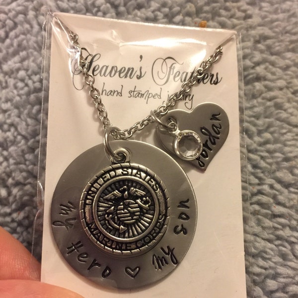 Marine Mom Necklace, My Hero My Son Custom Necklace, Marine Corp,key ...