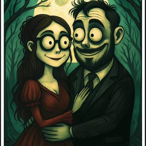 Tim Burton Style Custom Portrait: Gothic Home Decor, Halloween Portrait ...