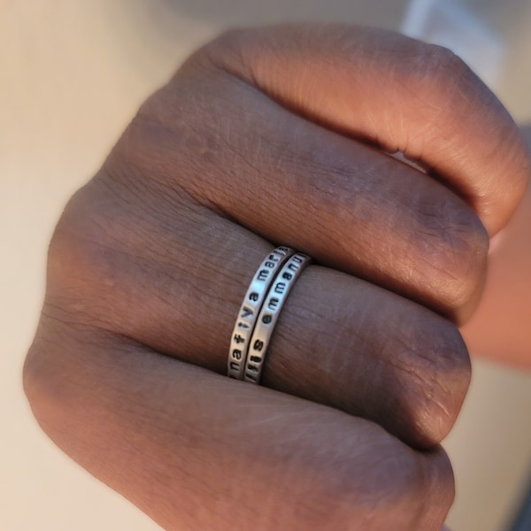 Personalized Stackable Ring Set, Mom Gift, Kids Name Rings ...