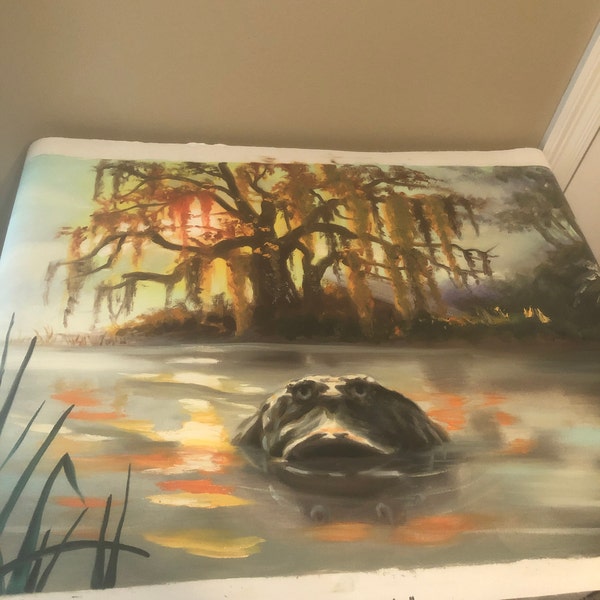 BALD EAGLE Flying, Mountains. Oils on 24" X 36" (61 X 91 Cm) Canvas ...