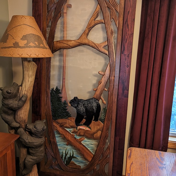 Rustic Bear and Fish Decorative Pine Screen Door for Cabin - Etsy