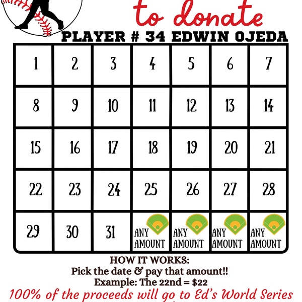 EDITABLE Baseball Pick a Date to Donate Template Fundraiser, Pay the ...