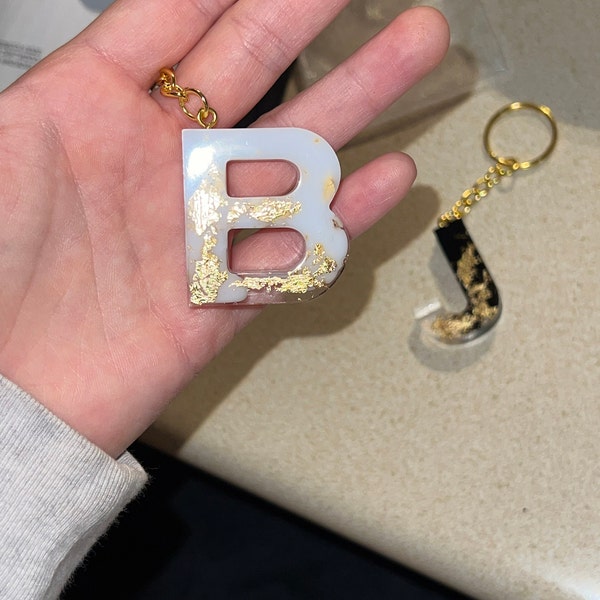 Glam White, Clear and Gold Initial Keychain Resin Initial Keychain ...